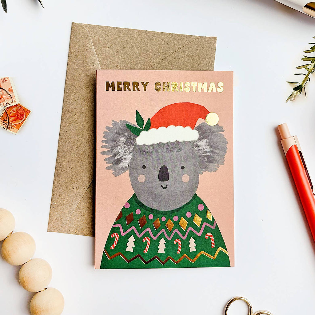 Christmas Koala Gold Foil Card | by Lauren Sissons Studio – Oh Ramona
