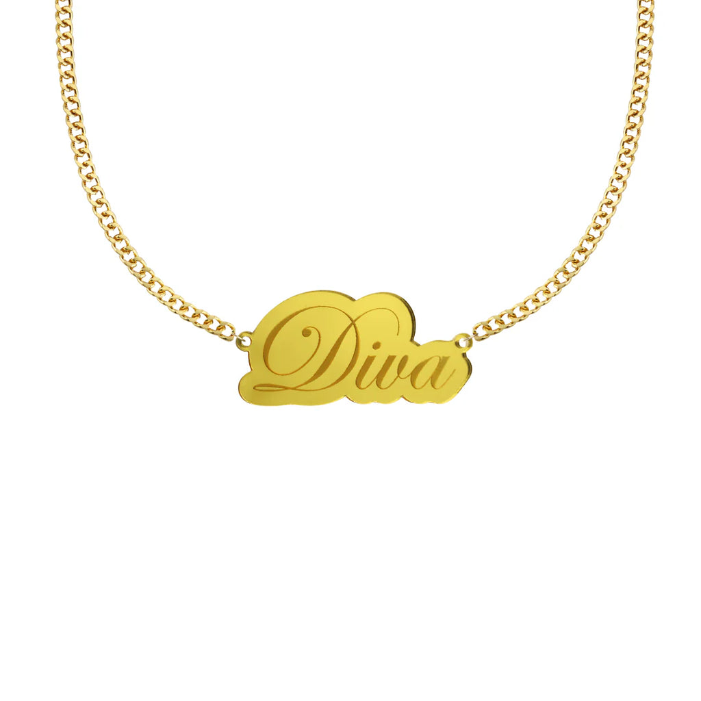'Diva' Cursive Plate Necklace | by Haus of Dizzy – Oh Ramona