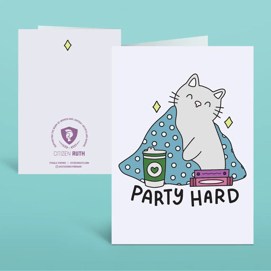 Party Hard Cat Card – Oh Ramona